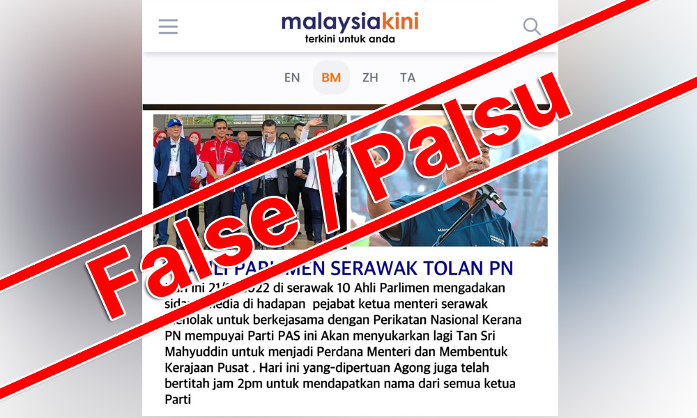 SEMAK FAKTA: Malaysiakini tak lapor MP Sarawak tolak PN
